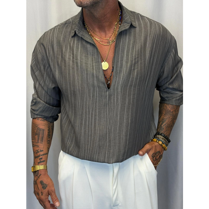 Cherry V Yaka Gömlek Antrasit | Orkun Atar Style - Triko Koleksiyonu