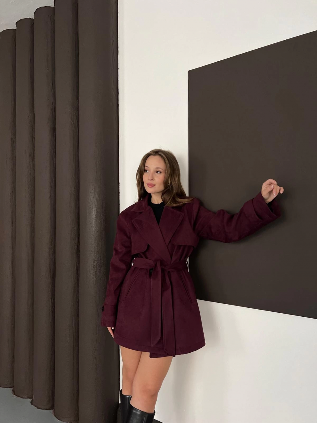 Kaban Modelleri & Joi Butik - Kol Manteşli Nubuk Kaban Bordo