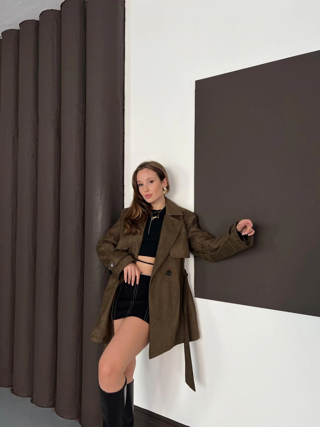 Kaban Modelleri & Joi Butik - Kol Manteşli Nubuk Kaban Kahve