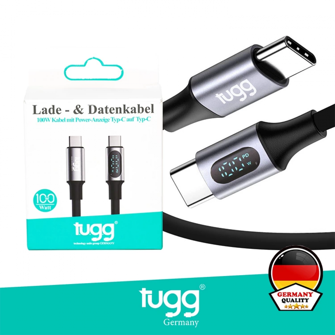 Tugg Germany Şarj Kablosu ve Veri Aktarımı Ultra Hızlı 100W Gösterge Panelli 1 Mt Type-C + Type ...