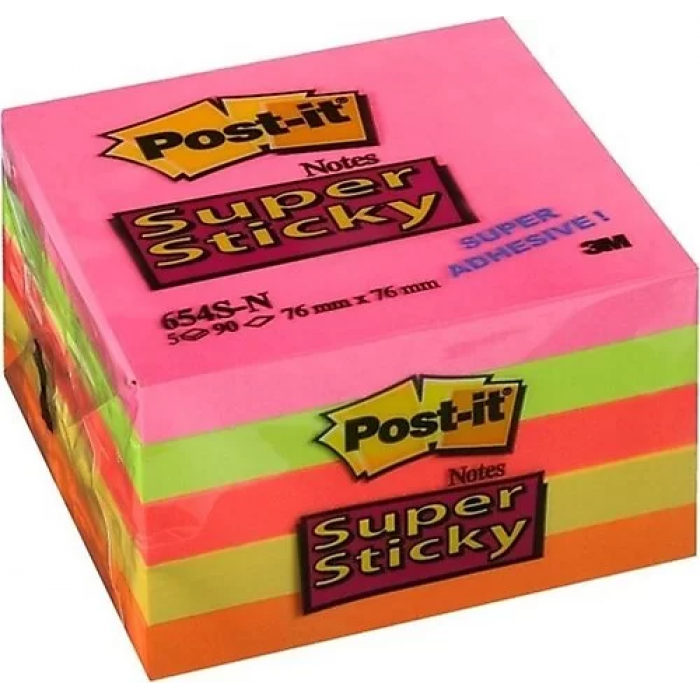 3M POST-İT® SUPER STİCKY NOT 5 NEON RENK 90 YAPRAK 76X76MM 654S-N