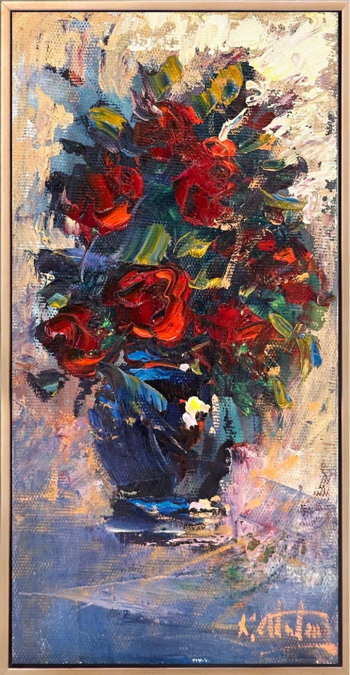 Red Roses in a Vase Oil Painting | Simurg Art Gallery