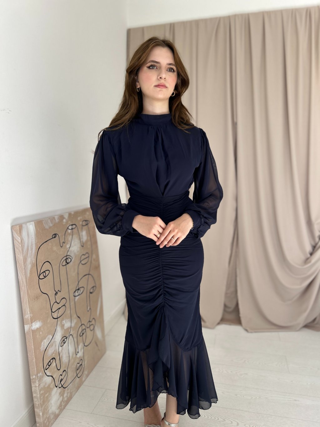 Alina Model Lacivert Şifon Elbise