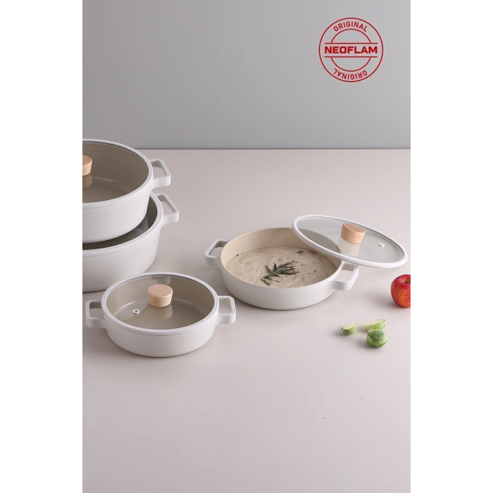 Neoflam Fika Cam Kapaklı Alüminyum Xtrema Kaplama Sahan Set 2'li 20-22 cm. Bej-burcubilluriye.com