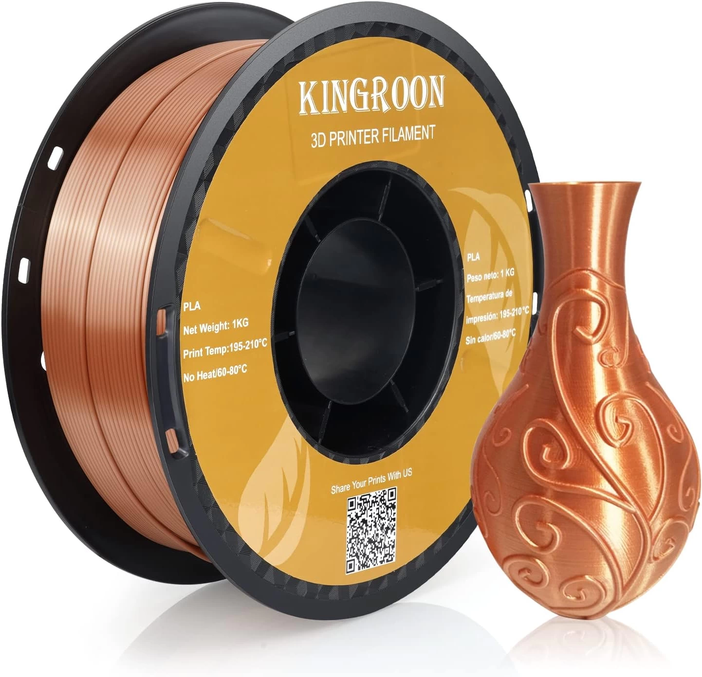 Kingroon Pla Silk Bakır Filament - Dayanıklı ve Parlak Yüzeyli Pla Filament
