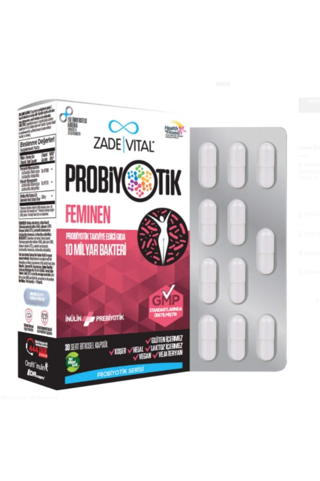 Zade Vital Feminen Probiyotik Takviye Edici Gıda 30 Kapsül