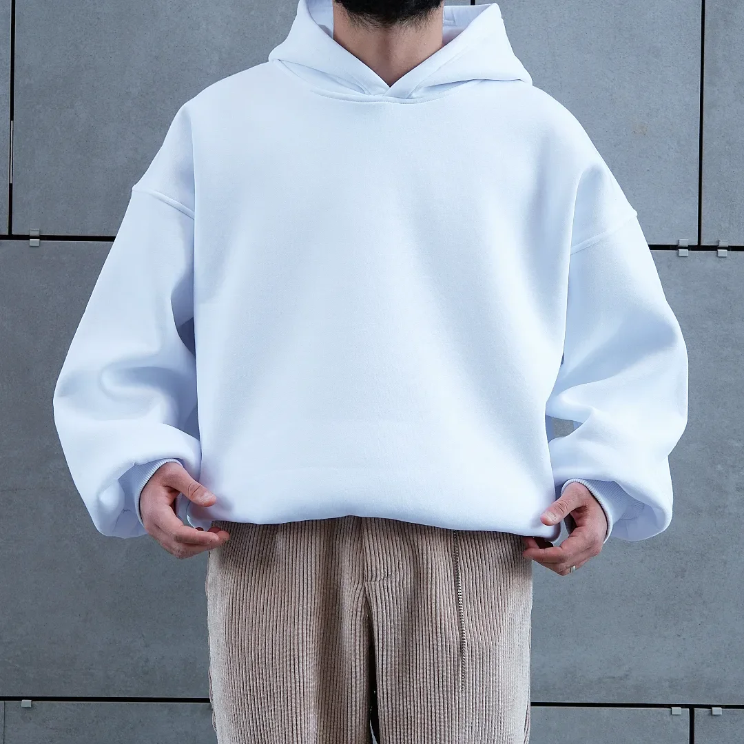 Beyaz Basic American Oversize Hoodie