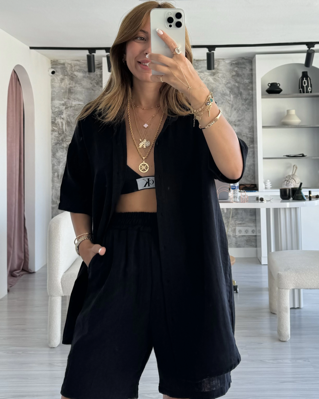 Siyah Müslin Gömlek Takım