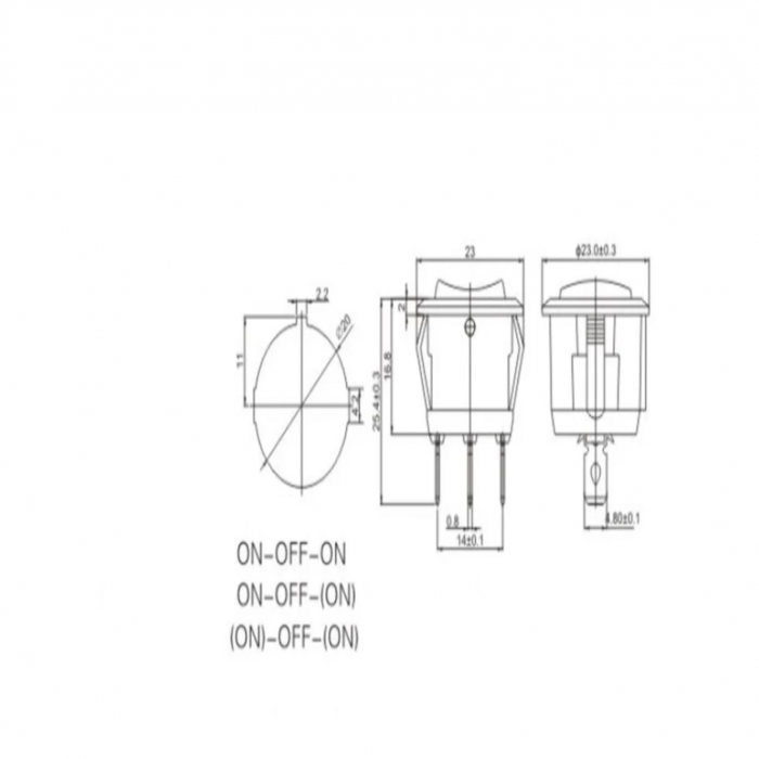 IC-134 Yuvarlak Işıksız Anahtar ON-OFF-ON 3P