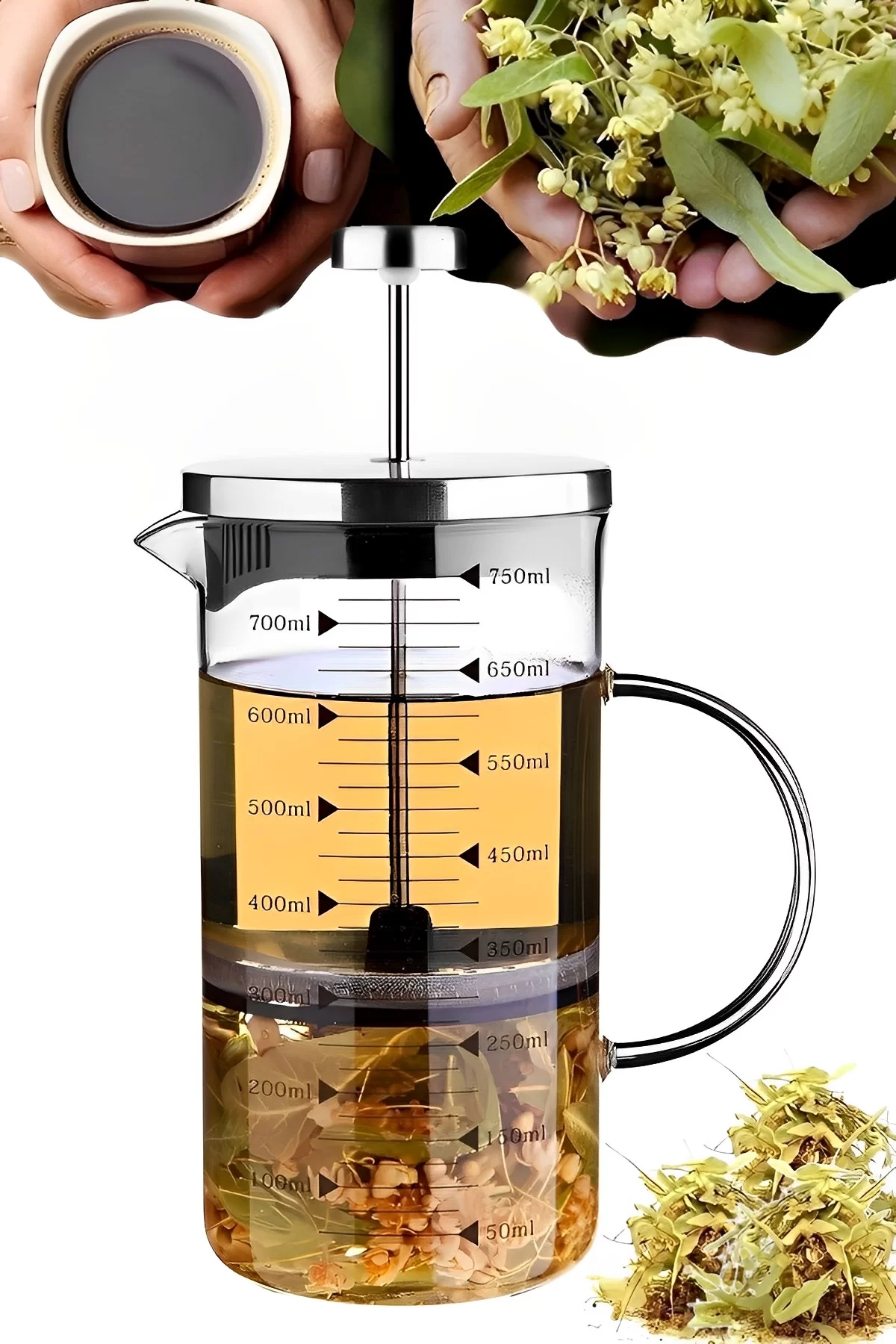 French Press Filtre Kahve Bitki Çayı Demliği Çay Demleme Borosilikat ...