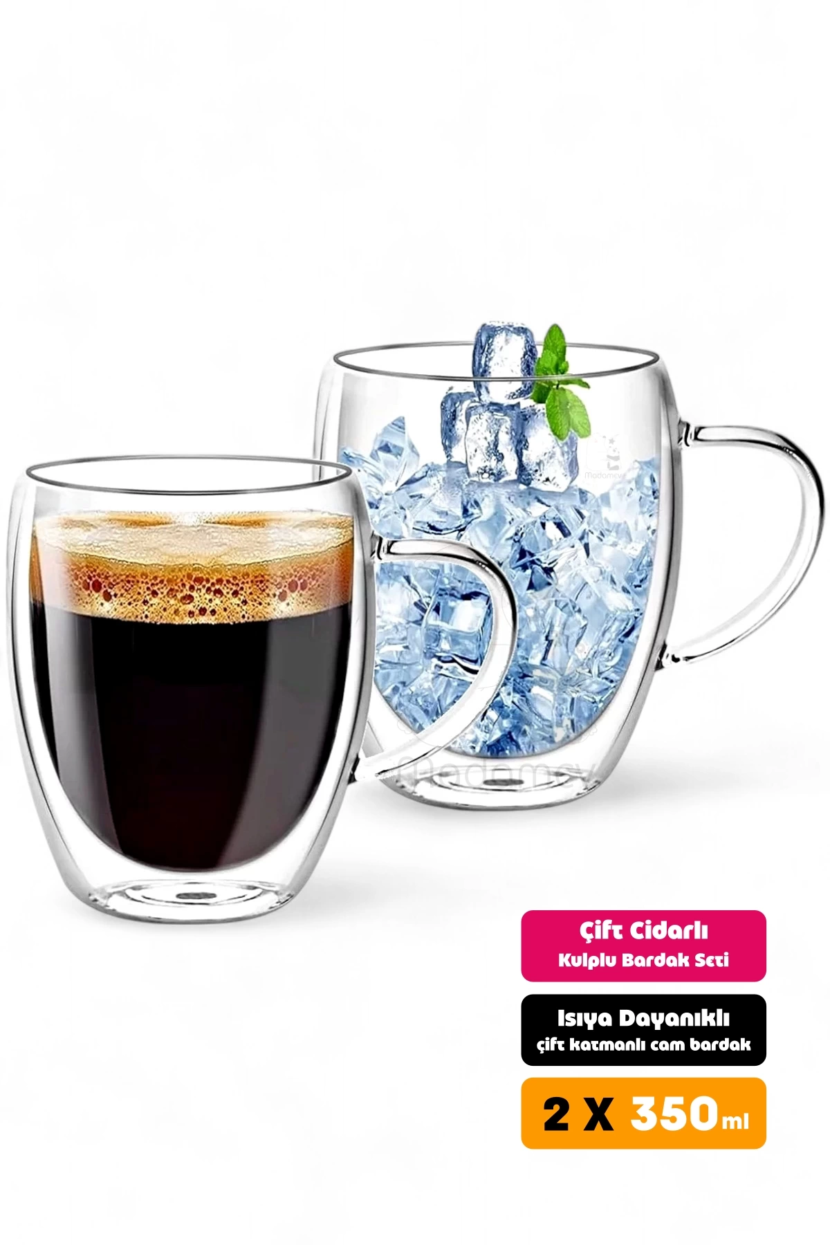 2'li Çift Cidarlı Bardak 350ml Isıya Dayanıklı Borosilikat Espresso ...