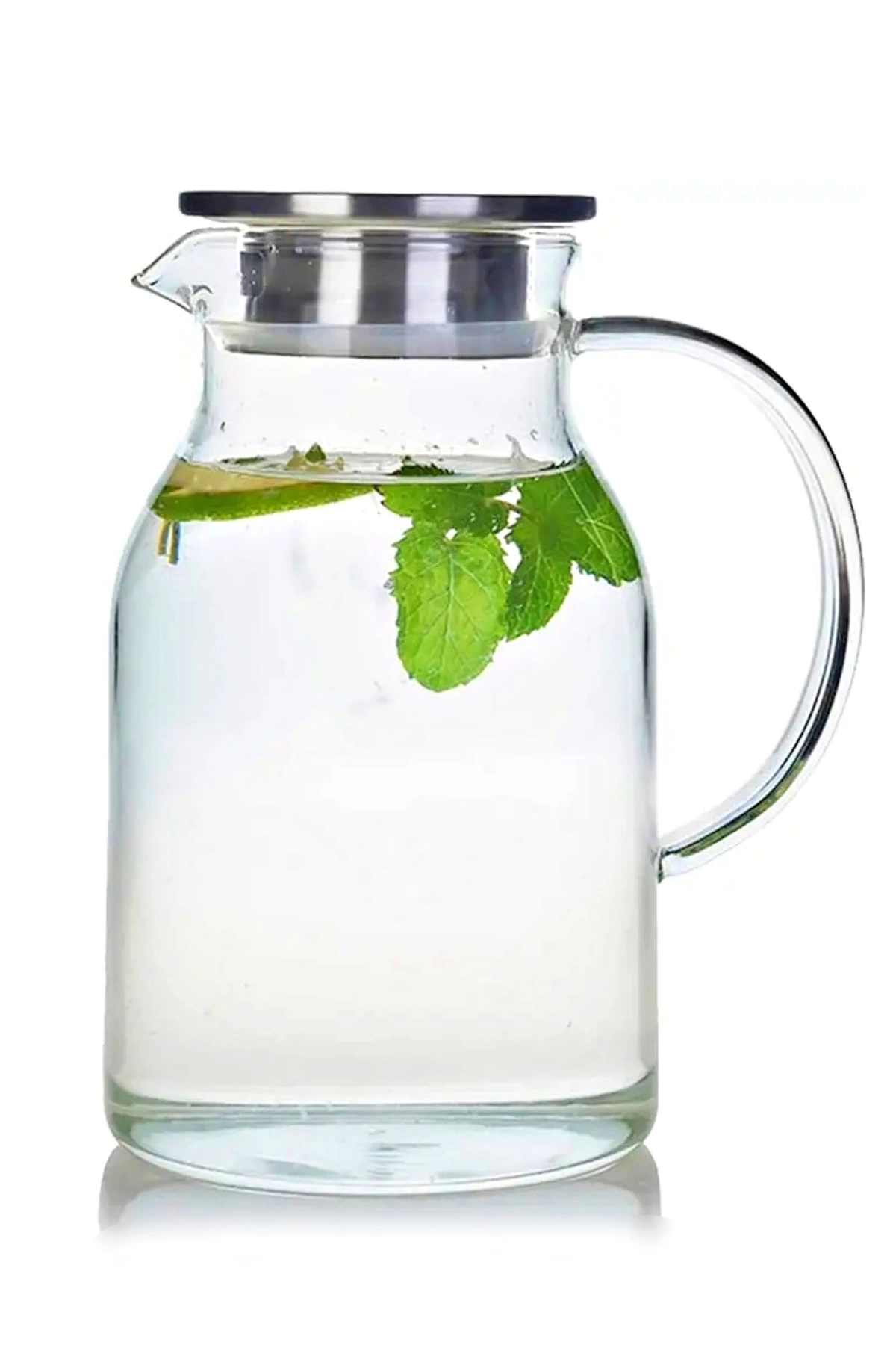 Borosilikat Cam Sürahi 1800ml Isıya Dayanıklı Metal Kapaklı Bitki Çayı ...