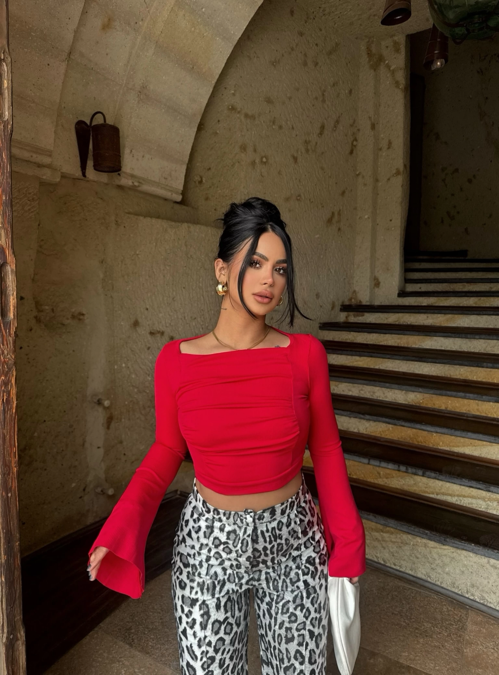 Red Spanish Sleeve Front Ruched Crop | Kırmızı Online