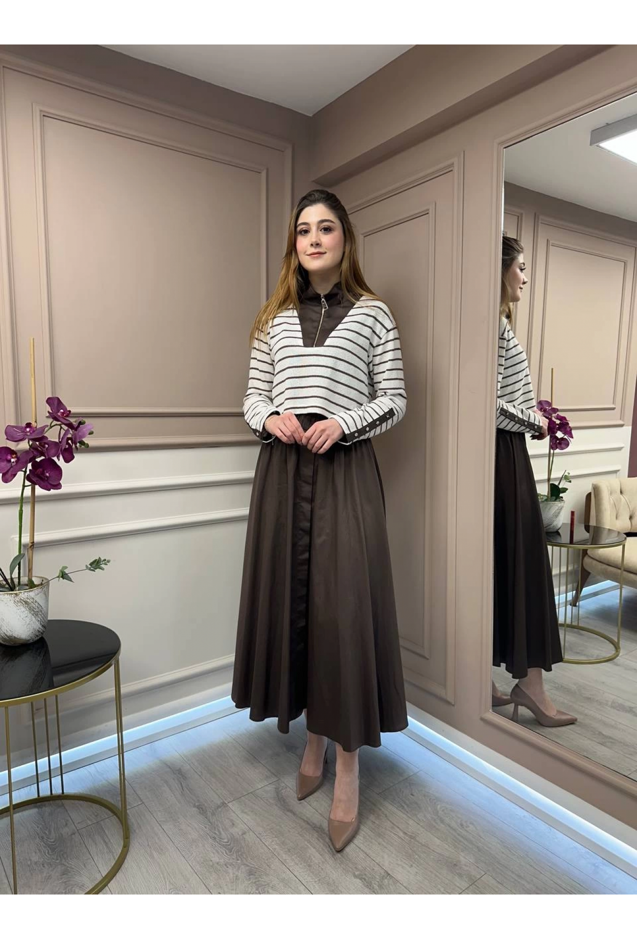 Venöve 25SSELB0001 Kahverengi İnna Elbise