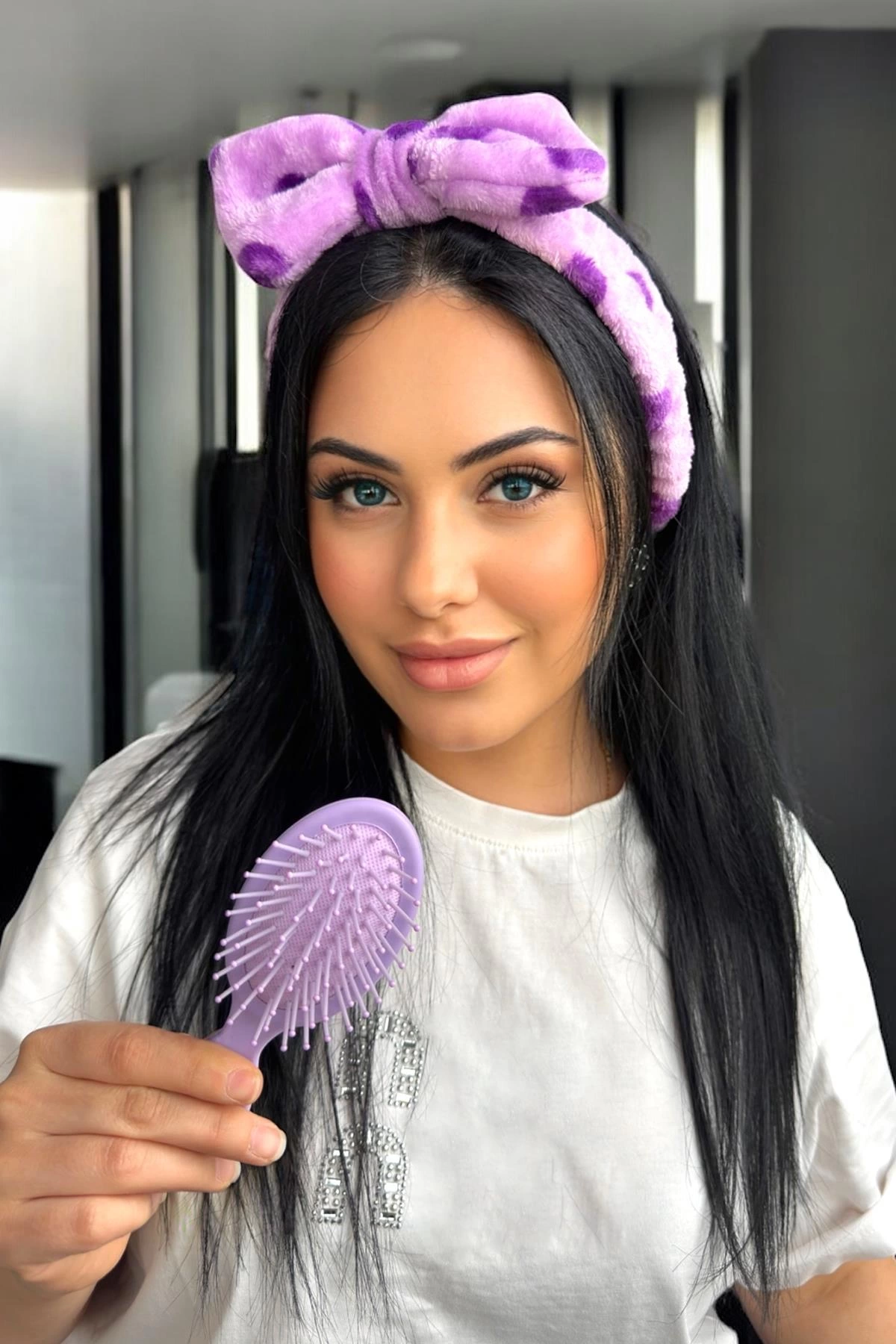 Mor Renk Saç Bandı Ve Tarak Set