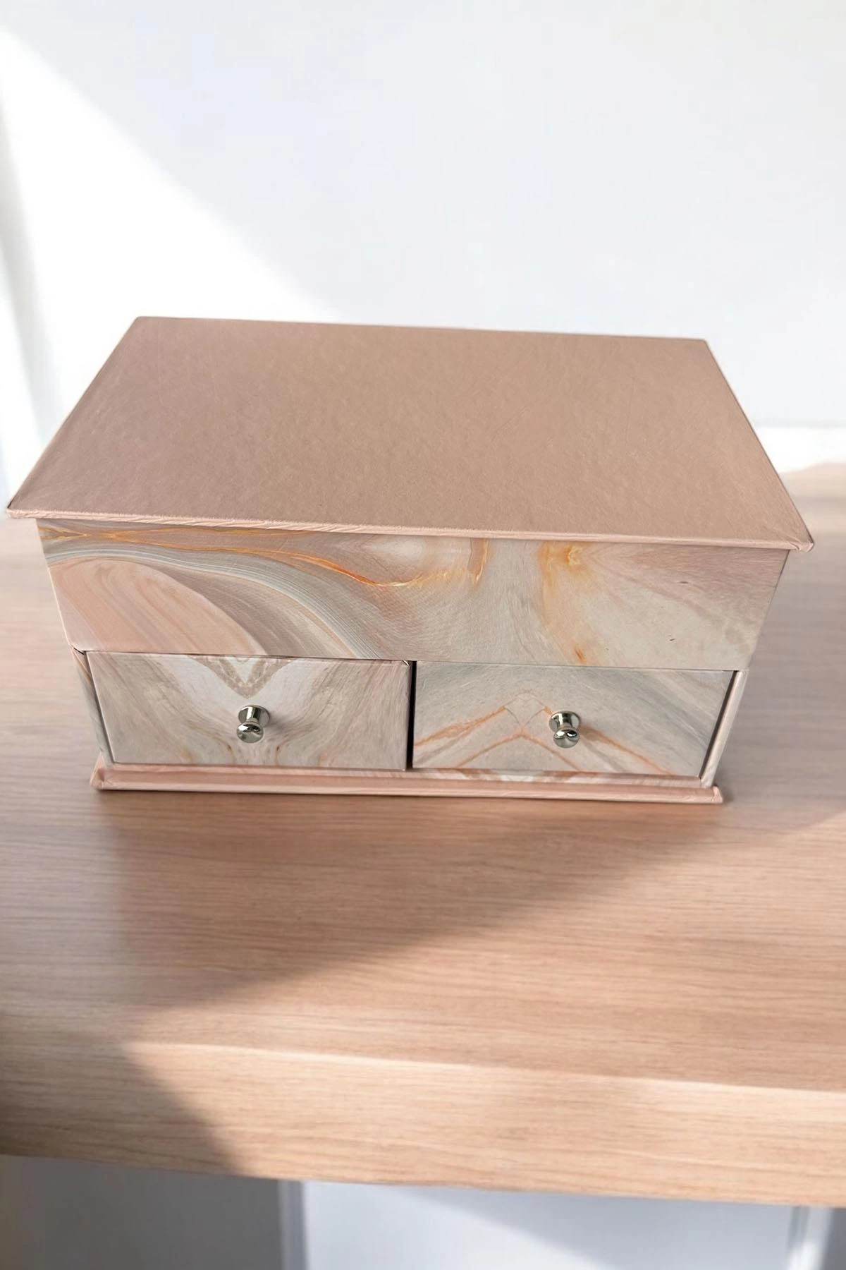 Pembe Renk Ayna Detaylı Bölmeli Çekmeceli Takı Organizeri