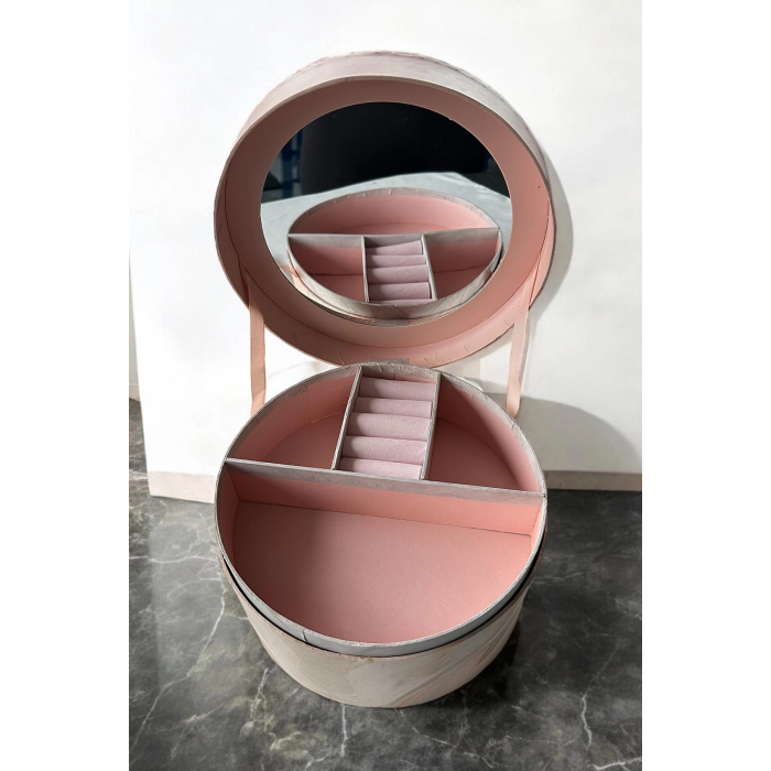 Pembe Renk Ayna Detaylı 2 Bölmeli Takı Organizeri
