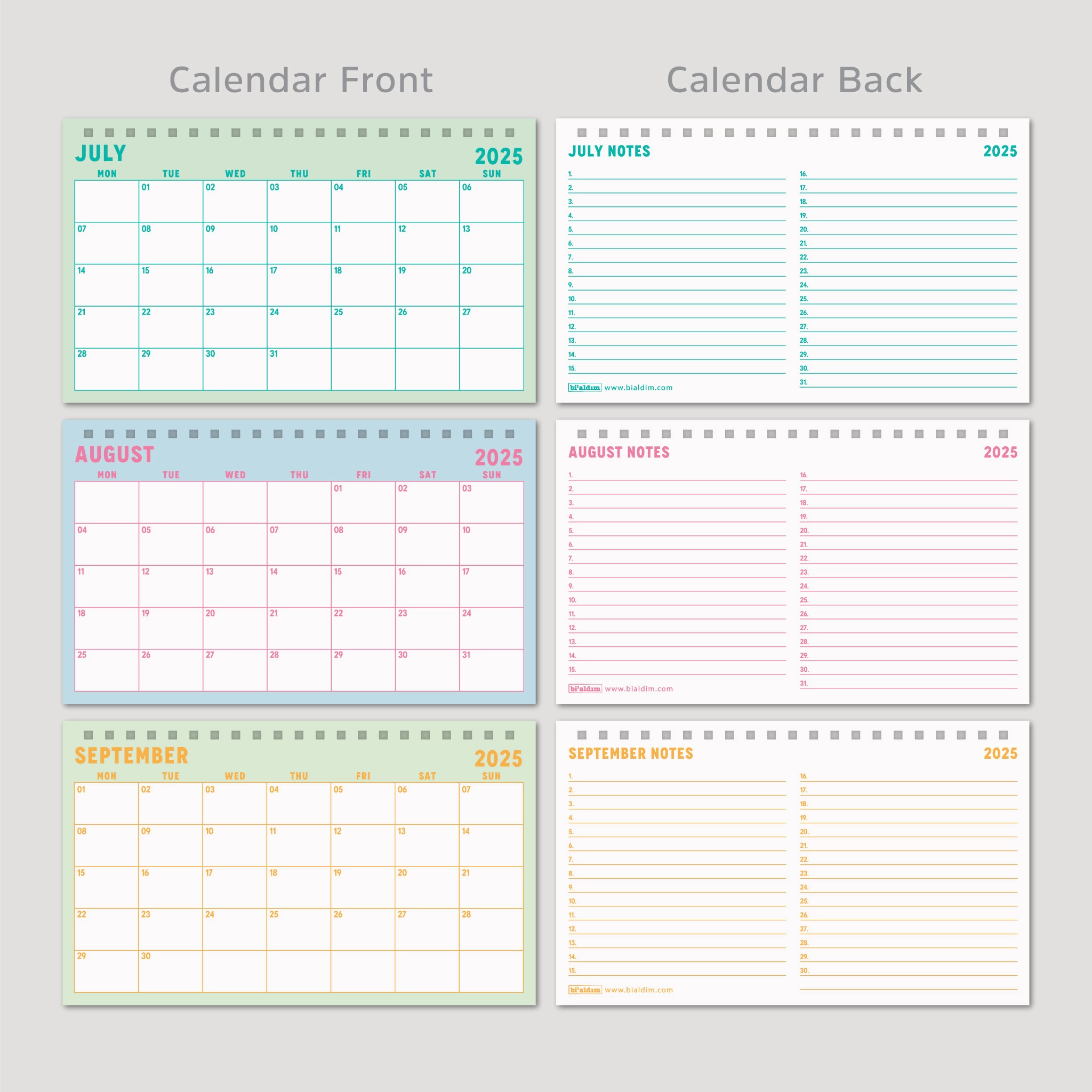 Renkli Sayfalar 2025 Aylık Planlayıcı Masa Takvimi, 2025 Masa Takvimi ...