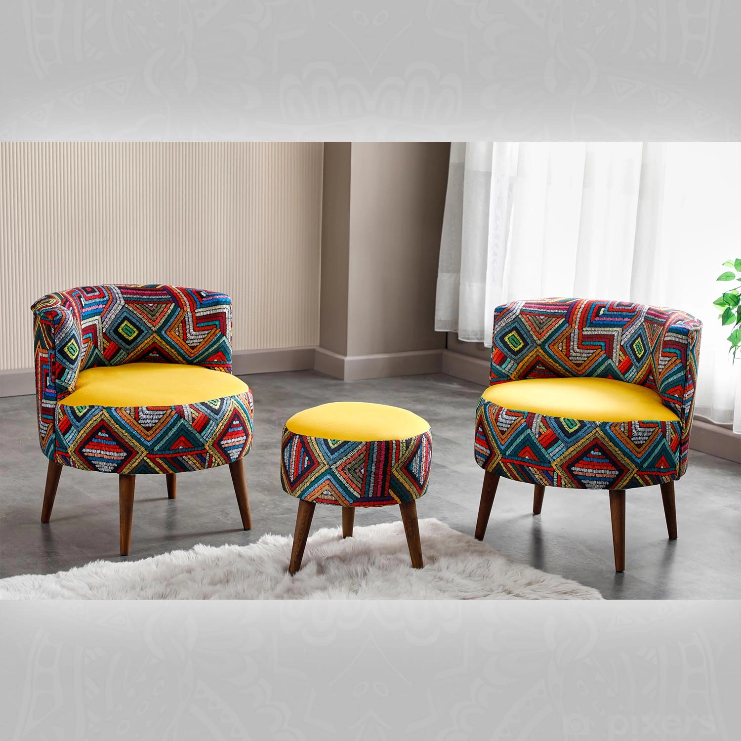 Zuzu Berjer Set Etnik Desen- Sarı