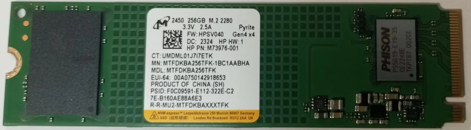 Micron 2450 Nvme 256 Gb SSD Disk MTFDKBA256TFK Fiyatı