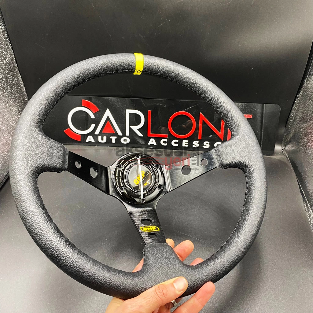 Momo Omp Direksiyon Sarı Detaylı 35cm Ofsetli Model Deri Kaplama A+ Orjinal Ürün