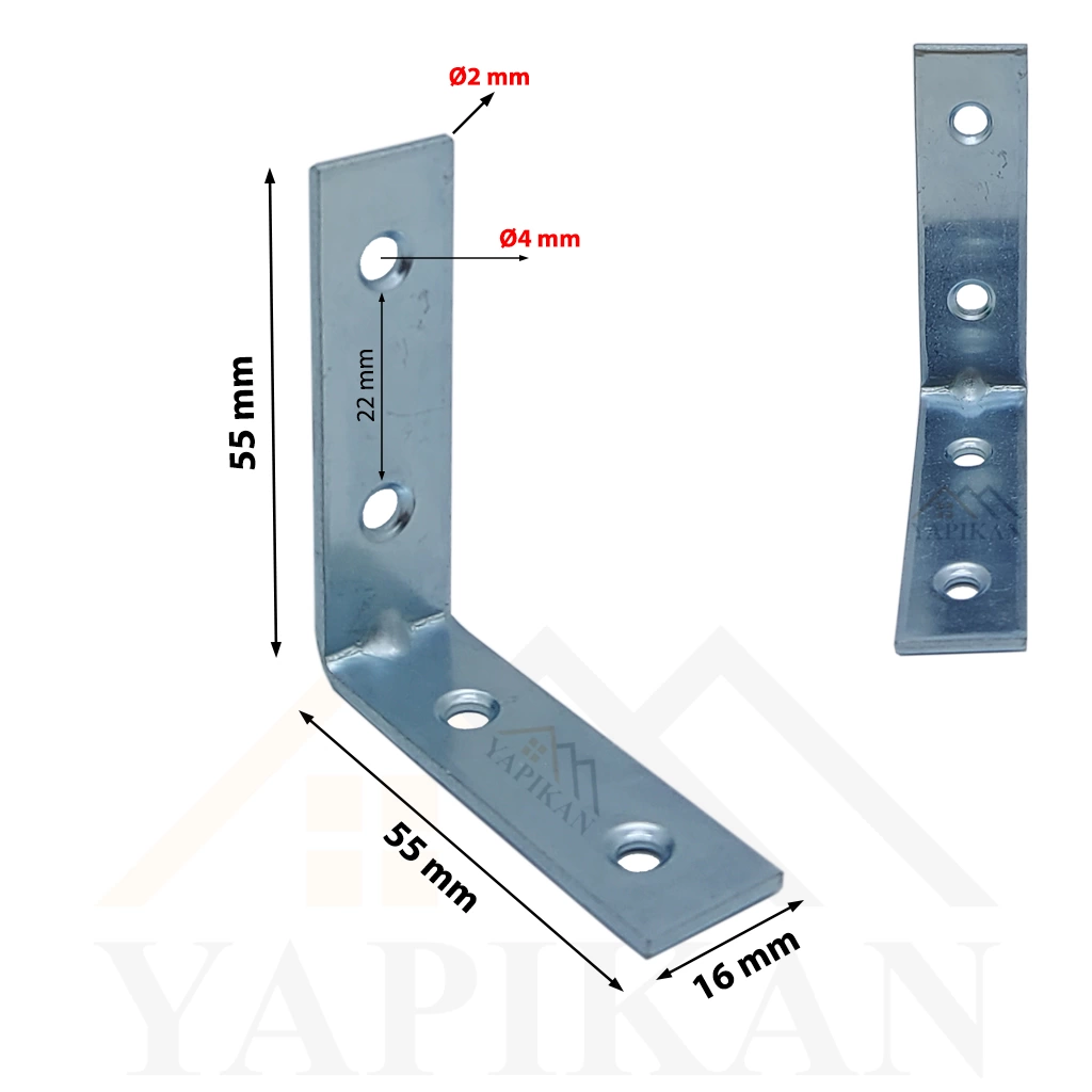16x55x55mm - L Demir Gönye Köşebent - Köşe Bağlantı Aparatı