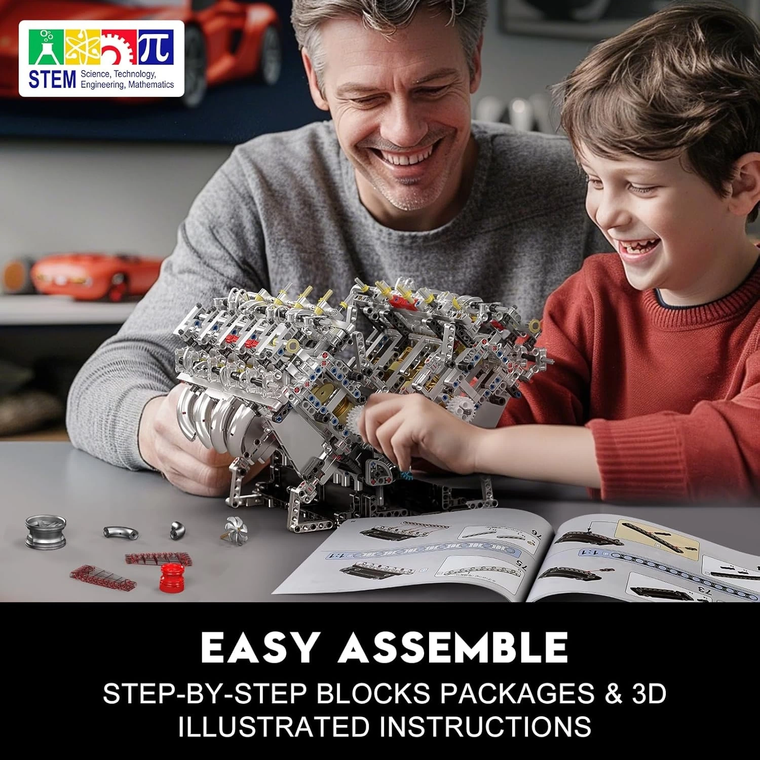 Educational Building Blocks Mould King 10219 V8 Engine Model Kit - 2718 ...