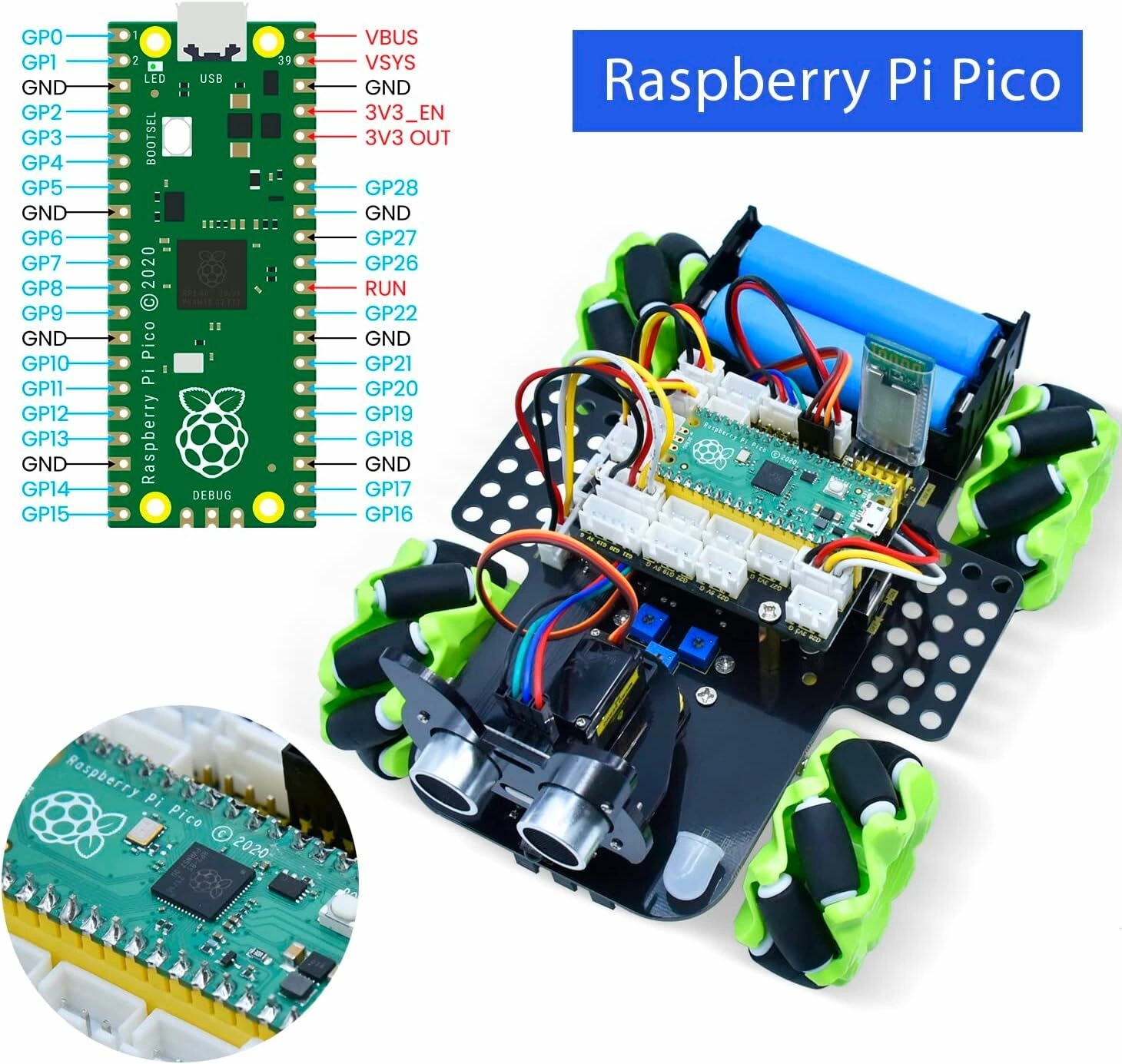 KEYESTUDIO 4WD Mecanum PICO Robot Araba - Raspberry Pi Pico Dahil