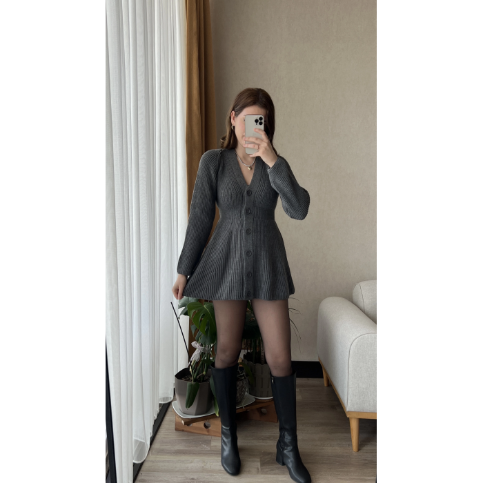 Hot Mini Antrasit Triko Elbise Fiyatı Sislove Butik