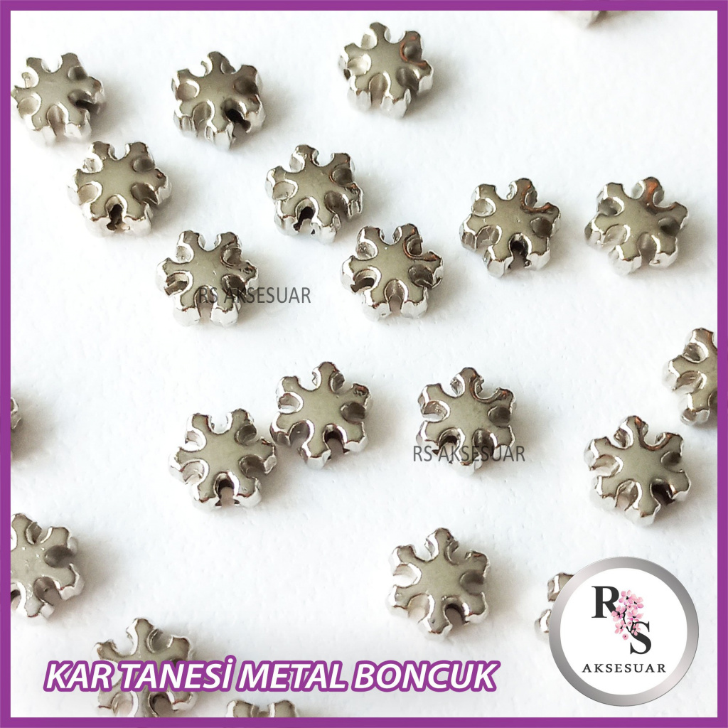 50 adet KAR TANESİ METAL DELİKLİ BONCUK HEDİYELİK ŞANS BİLEKLİĞİ BONCUĞU BİLEKLİK