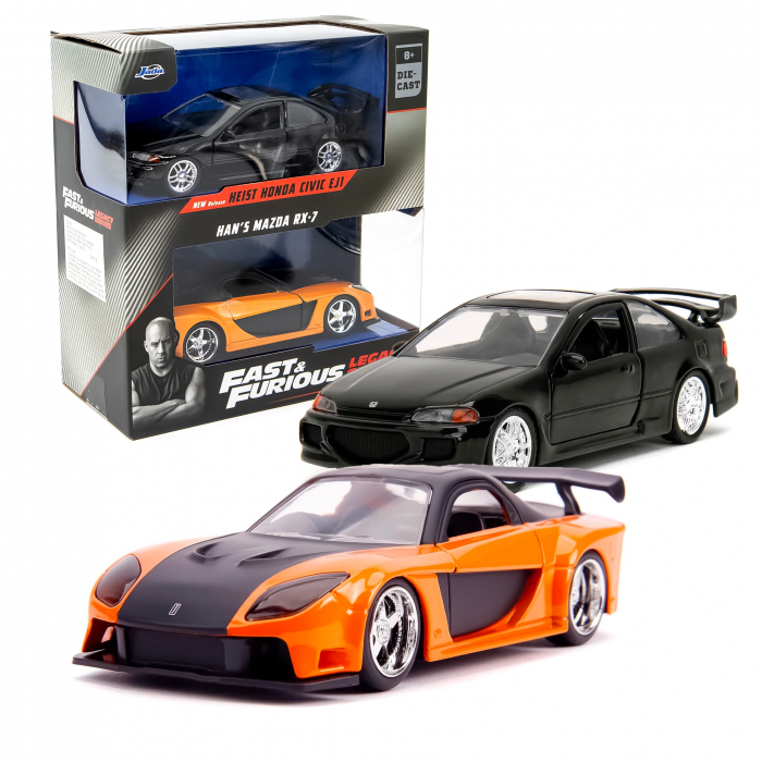 Jada Fast and Furious Cars 2'li Set - Honda Civic EJ1 1993 & Han's Mazda RX-7 1997 , 1:32