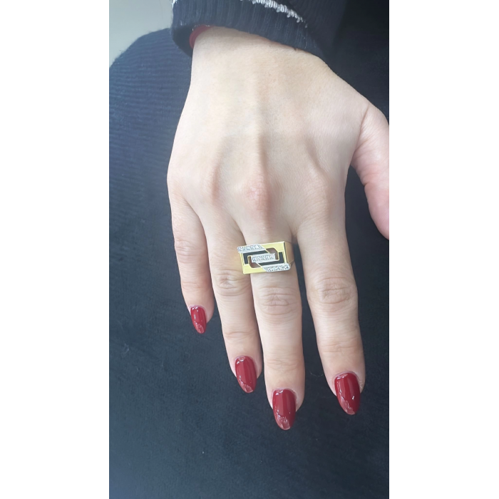 925 Ayar Gümüş Siyah Mine Kare Yüzük