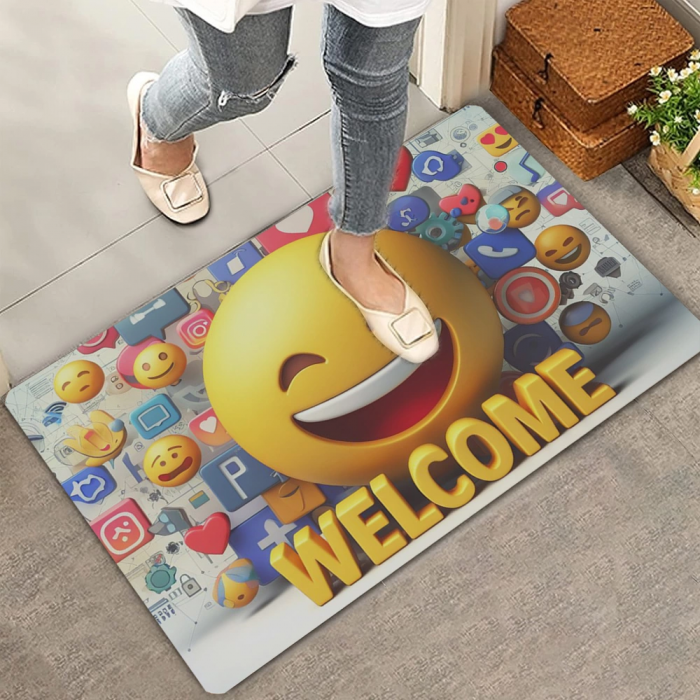 Valerine Life Gülen Surat Emoji Welcome Kapı Önü Paspası 45x70cm