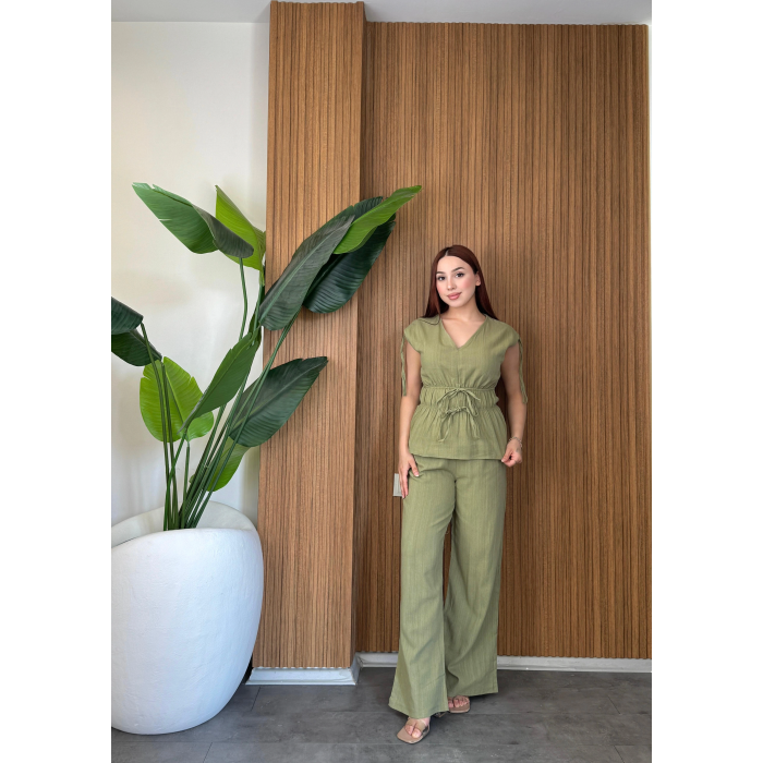 Yazkış-Omuz Bağcıklı Keten Takım