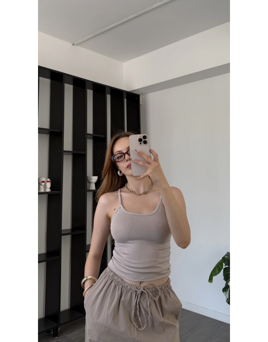 Bej Lopez Askılı Basic Atlet