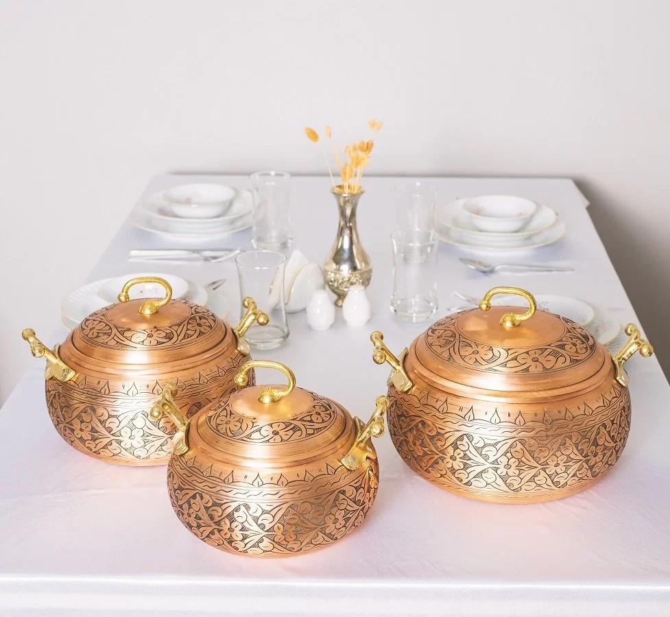 Bakir Concept Bakır Tencere Seti Ağır İşlemeli Tombul Model Mat Bakır Renk