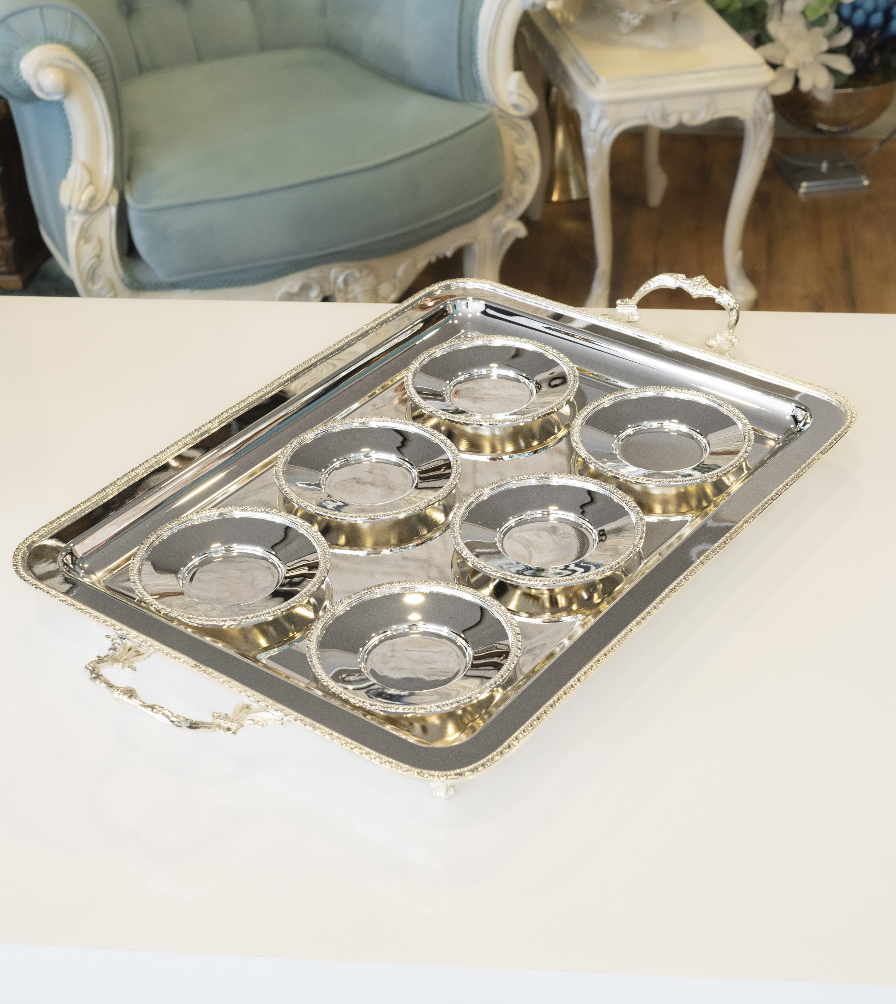 Bakır Concept Gümüş Kaplama Çay Seti İngiliz Bordür Model